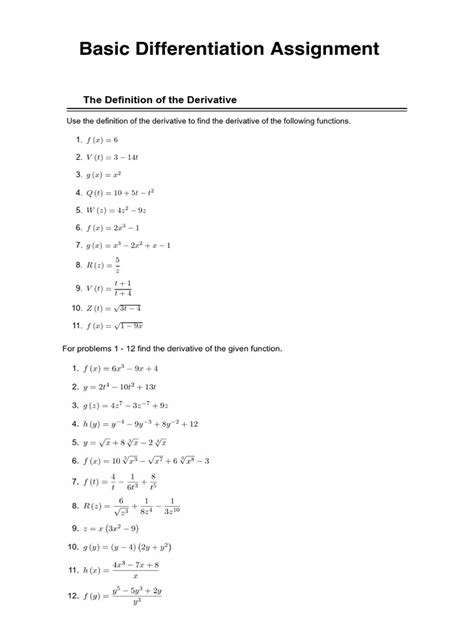 Differentiation Assignment Pdf Derivative Functions And Mappings Differentiation Assignment Pdf Derivative Functions And Mappings
