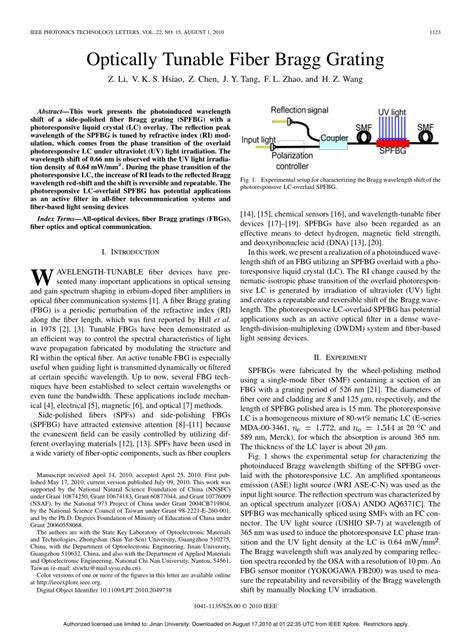 Pdf Optically Tunable Fiber Bragg Grating