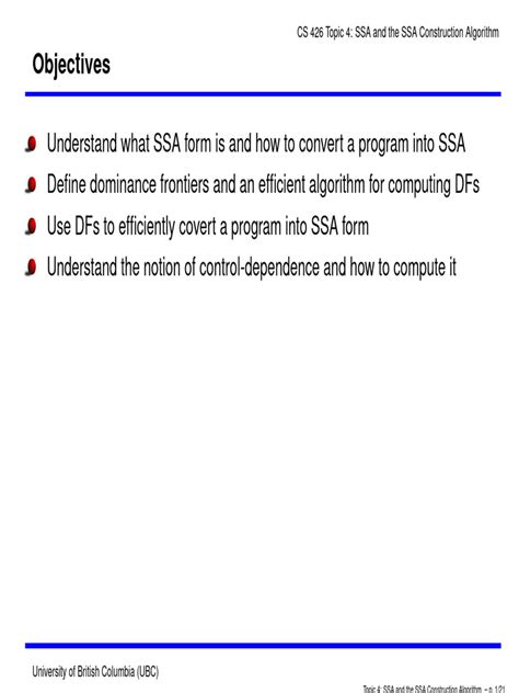 Objectives Cs 426 Topic 4 Ssa And The Ssa Construction Algorithm