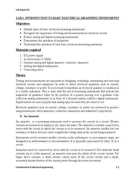 Introduction To Basic Electrical Measuring Instruments A Hands On