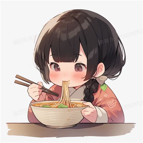 卡通女孩吃面免抠元素png图片素材下载 卡通png 熊猫办公