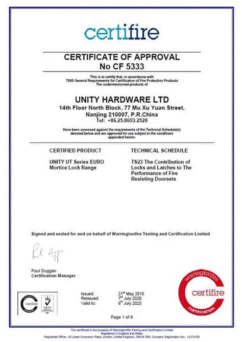 Unity Accreditation And Certification For High Quality Door Hardware