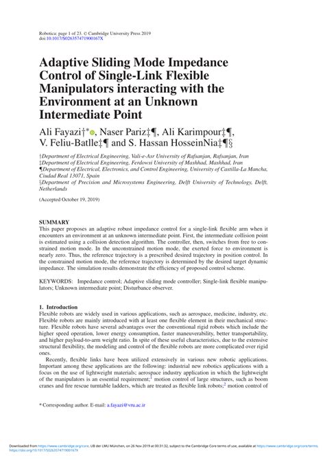 Pdf Adaptive Sliding Mode Impedance Control Of Single Link Flexible