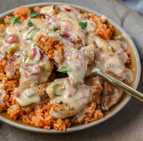 Queso Smothered Chicken And Rice Modern Honey