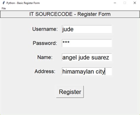 Registration Form Using Tkinter In Python With Source Code