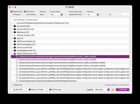 show all open files directories sockets pipes devices by all
