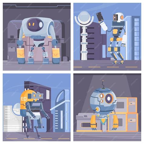 Premium Vector Hand Drawn Cartoon Robot Composition Set