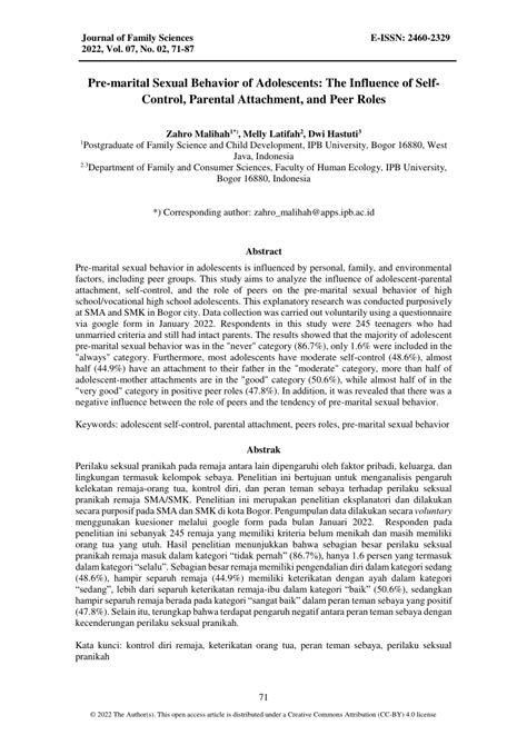 PDF Pre Marital Sexual Behavior Of Adolescents The Influence Of Self Control Parental