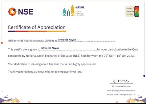 Shwetha Nayak On Linkedin Gratitude To Nse India For The Incredible 7 Day Quiz Journey It Was A…