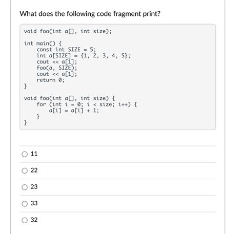 Solved What does the following code fragment print? void | Chegg.com