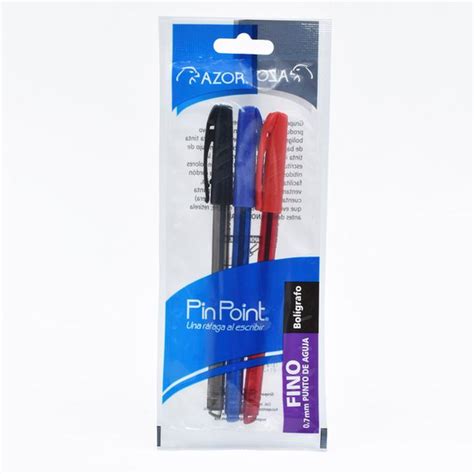 Azor Pluma Punto Fino Negro Azul Y Rojo 3 Pz Mi Tienda Del Ahorro