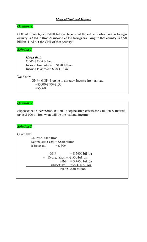 National Income Math Macroeconomics Math Of National Income