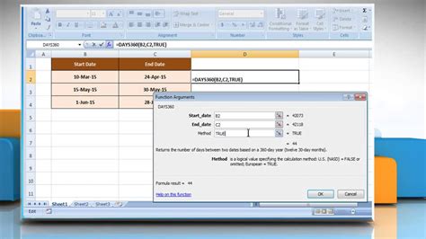 how to use days360 function in excel tutorial youtube