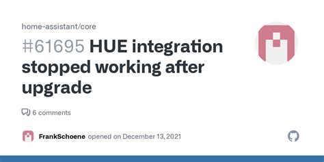 hue integration stopped working after upgrade · issue 61695 · home