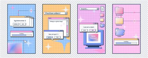 Retro Computer Interface Desktop Pc Elements Vector Image