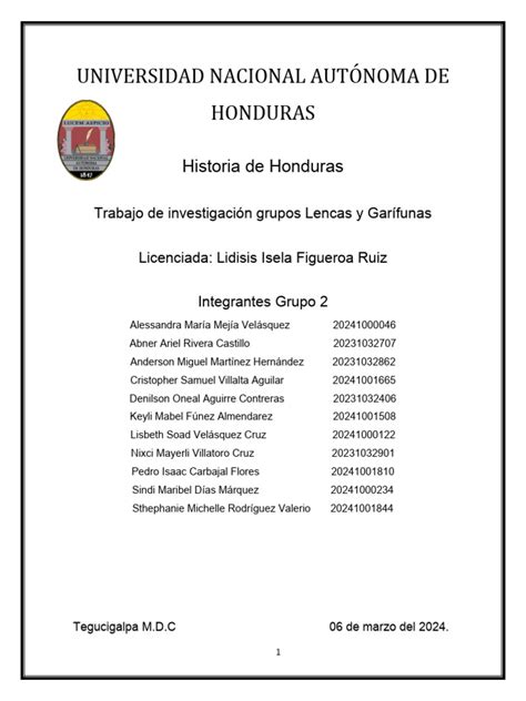 Informe Historia De Honduras Lencas Y Garifunas Pdf