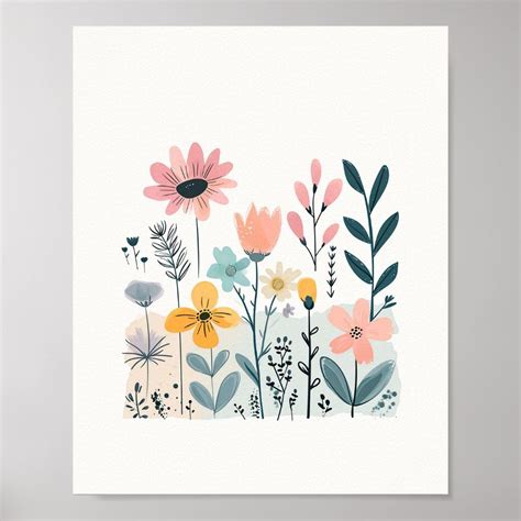 Cute Cartoon Flowers Watercolor Floral Hand Draw Poster Zazzle