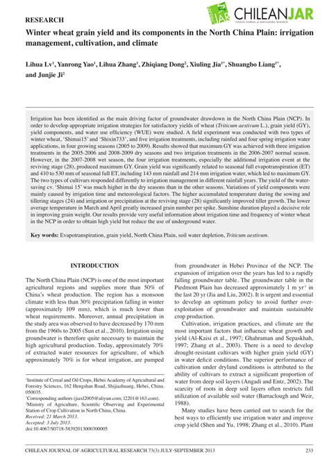 Pdf Winter Wheat Grain Yield And Its Components In The North China Plain Irrigation