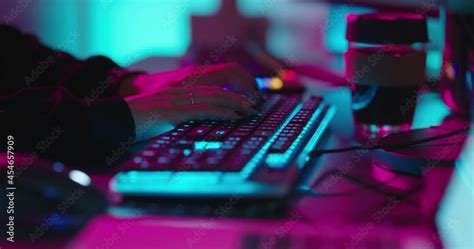 Computer Hands Typing On Keyboard Programmer Coding Hacking Data On Internet Cyber Crime