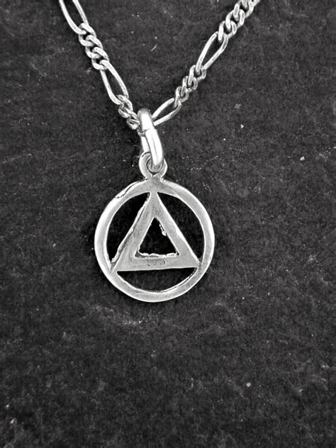 Sterling Silver Alcoholic Anonymous Aa Pendant On A Sterling Silver