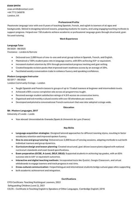 How To List Language Levels On A Cv With Examples