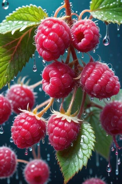 Dew Kissed Raspberry On Branch Dynamic Wet On Wet Beauty Premium Ai