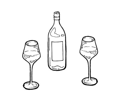 Premium Vector Bottle Of Wine And Glasses Black And White Graphics