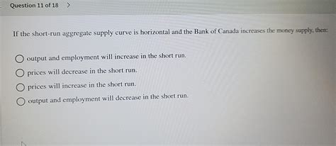 solved question 11 of 18 if the short run aggregate supply