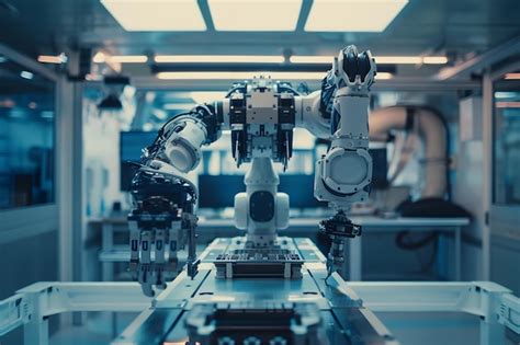Robotic Arms In A Hightech Assembly Line Premium Ai Generated Image