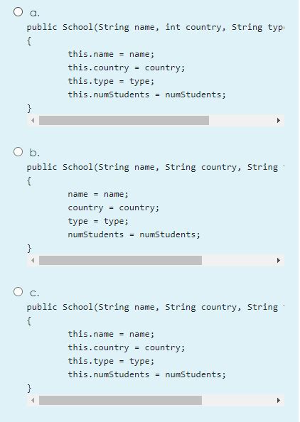 Solved Which Of The Below Is A Valid Constructor For The