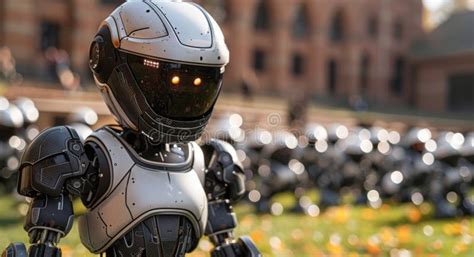 Group Of Robots Standing In Front Of A Building Stock Image Image Of Fiction Droids 318204581