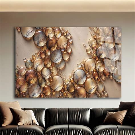 Abstract Gold Bubbles Glass Wall Art Gold And Silver Glass Art Modern Ocean Inspired Decor
