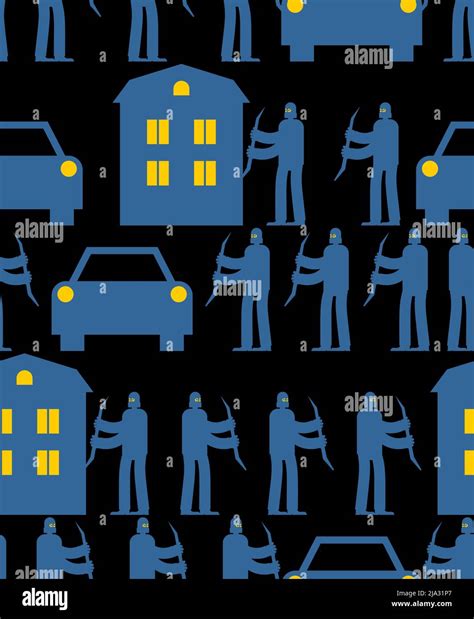 Theft Pattern Seamless Robbers Rob House Background Car Theft Texture