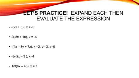 evaluating algebraic expressions presentation ppt pptx