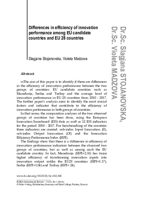 Pdf Differences In Efficiency Of Innovation Performance Among Eu Candidate Countries And Eu 28