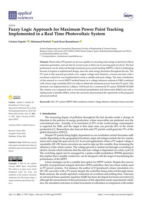 PDF Fuzzy Logic Approach For Maximum Power Point Tracking Implemented In A Real Time