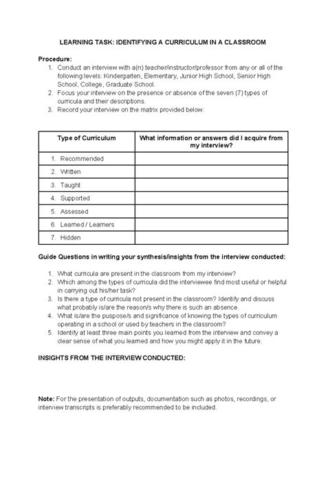 learning task 1 identifying a curriculum in a classroom 1 mam lim