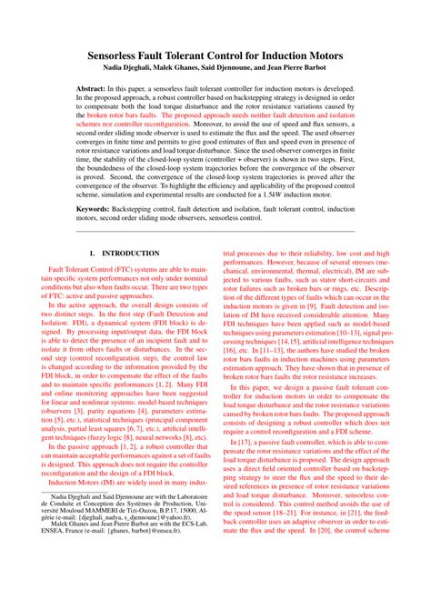 Pdf Sensorless Fault Tolerant Control For Induction Motors