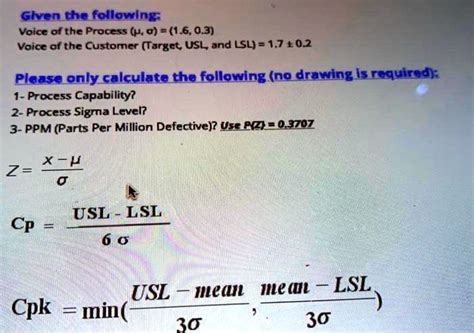 Solved Given The Following Voice Of The Process Î¼ Ïƒ 1 6 0 3