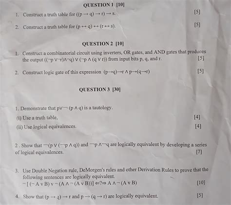 Solved QUESTION Construct A Truth Table For Chegg