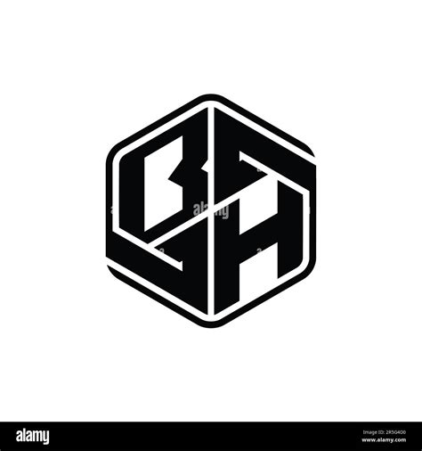 Bh Letter Logo Monogram Hexagon Shape With Ornament Abstract Isolated Outline Design Template