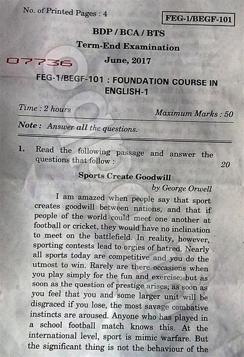 IGNOU FEG 1 BEGF 101 English Question Paper June 2017