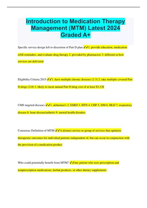 Introduction To Medication Therapy Management Mtm Latest 2024 Graded A Medication Therapy