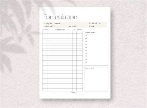 Skincare Formulation Template Pdf Printable Recipe Cosmetics Natural Skincare Formula Etsy