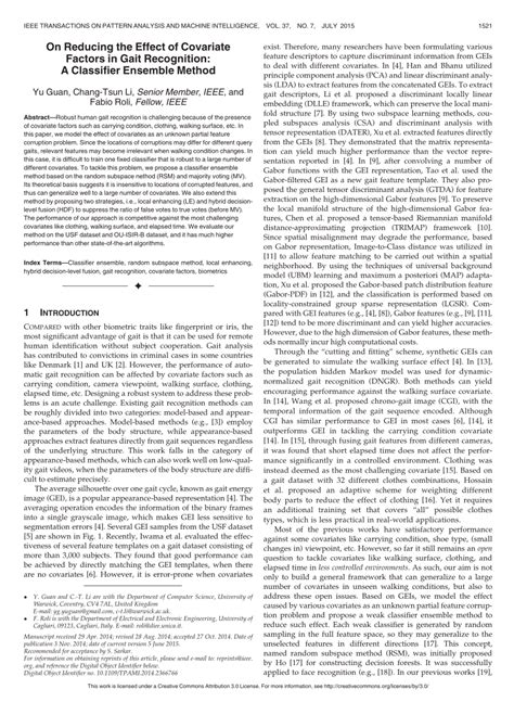 Pdf On Reducing The Effect Of Covariate Factors In Gait Recognition