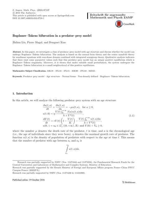 Pdf Bogdanov Takens Bifurcation In A Predator Prey Model