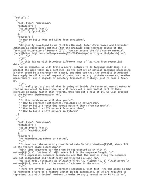 rnn lstm from scratch ipynb pdf computing artificial intelligence