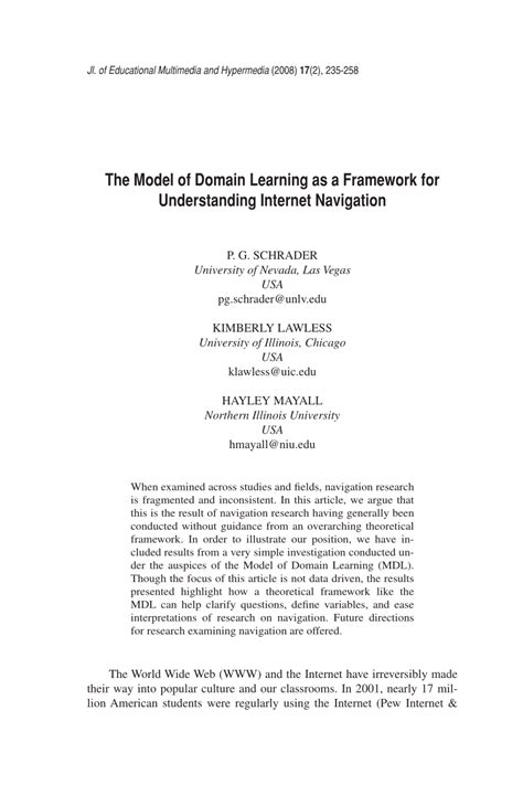 PDF The Model Of Domain Learning As A Framework For Understanding Internet Navigation