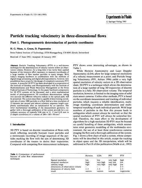 Pdf Particle Tracking Velocimetry In Three Dimensional Flows Part 1 Photogrammetric