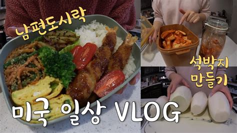 🇺🇸미국일상 Vlog 석박지 만들기 미국인 남편 도시락 참치찌개 국제커플 미국 집밥 브이로그 Youtube